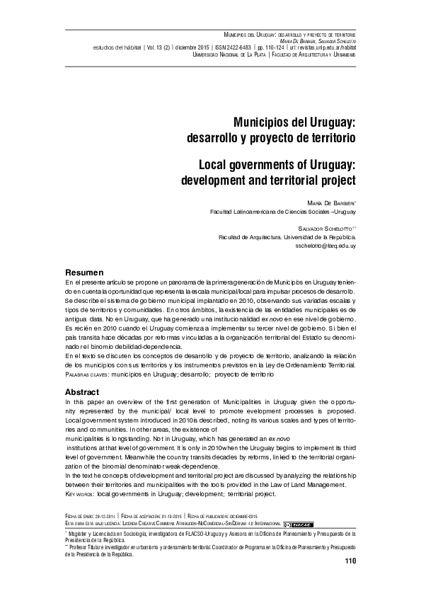 (PDF) Local governments of Uruguay: development and territorial project