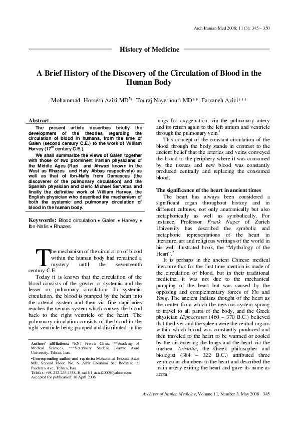 (PDF) A brief history of the discovery of the circulation of blood in ...