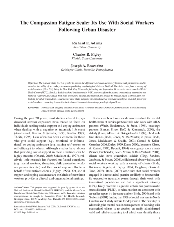 (PDF) The Compassion Fatigue Scale: Its Use With Social Workers ...