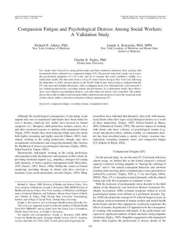 (PDF) Compassion fatigue and psychological distress among social ...