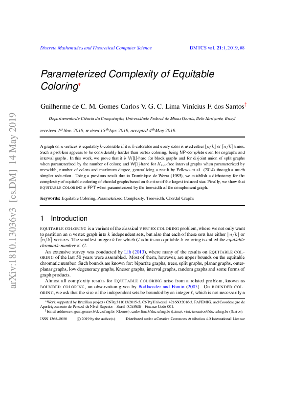 (PDF) Parameterized Complexity of Equitable Coloring (PDF) Parameterized Complexity of Equitable Coloring