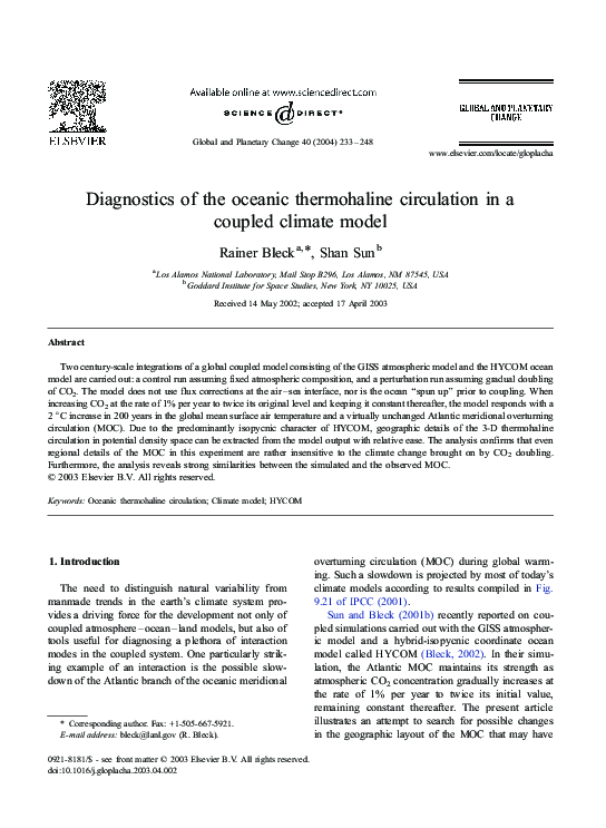 (PDF) Diagnostics of the oceanic thermohaline circulation in a coupled ...