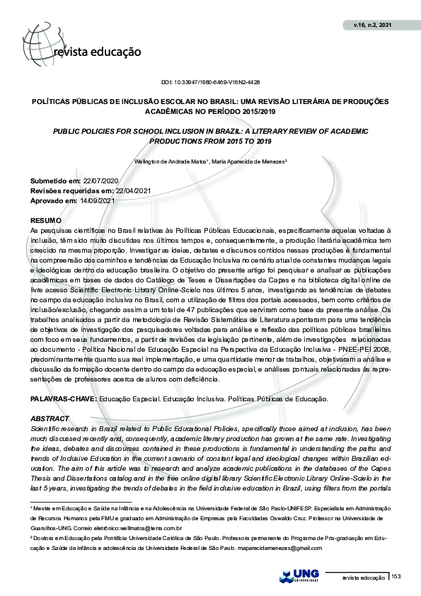 (PDF) Pol ticas P blicas De Inclus o Escolar No Brasil: Uma Revis o Liter ria De Produ es Acad ...