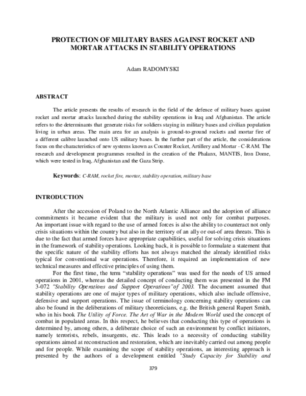 (PDF) Counter rocket, artillery and mortar (C-RAM) protection of ...
