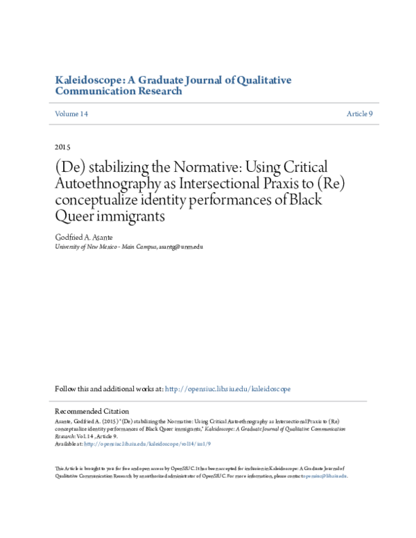 (PDF) Critical Autoethnography of Black Queer Immigrants