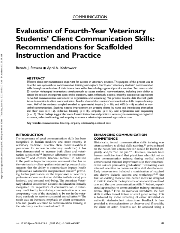 (PDF) Evaluation of Fourth-Year Veterinary Students' Client ...