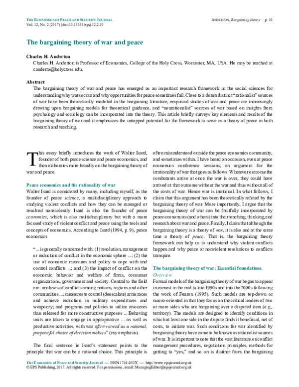 (PDF) The bargaining theory of war and peace