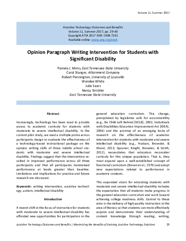 (PDF) Opinion Paragraph Writing Intervention for Students with ...