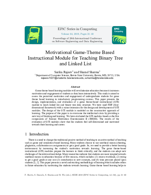 Pdf Motivational Game Theme Based Instructional Module For Teaching Binary Tree And Linked List