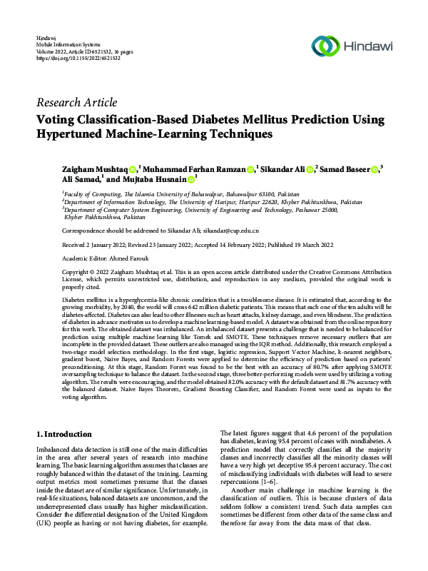 (PDF) Voting Classification-Based Diabetes Mellitus Prediction Using ...