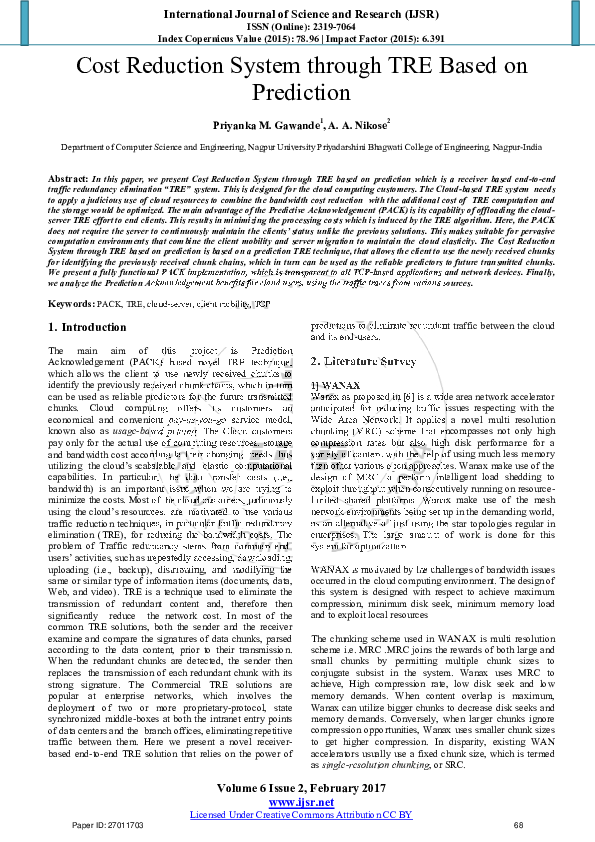 (PDF) Cost Reduction System through TRE Based on Prediction