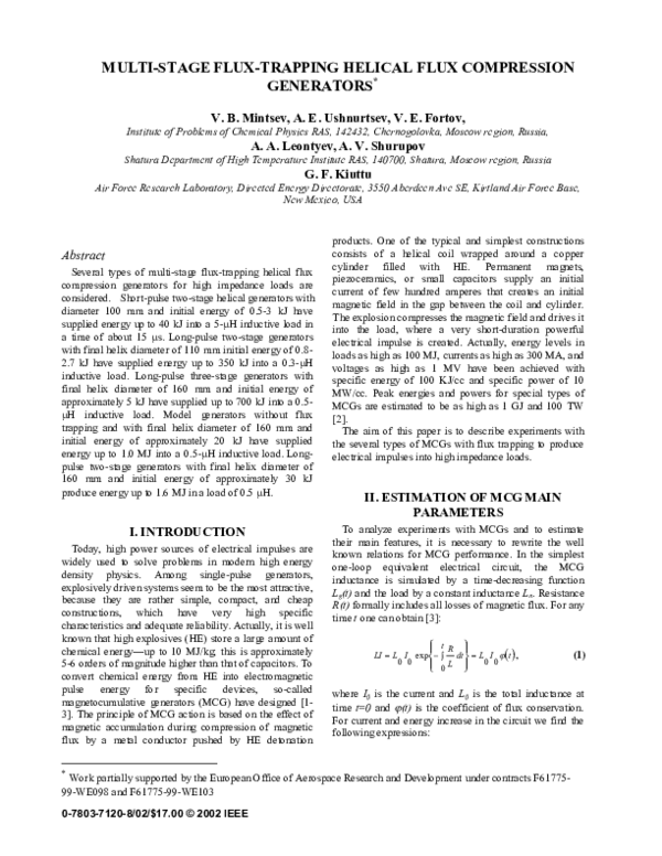(PDF) Multi-stage flux-trapping helical flux compression generators