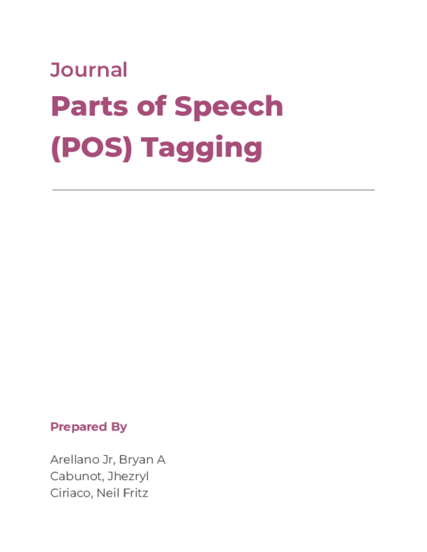 (PDF) Parts Of Speech (POS) Tagging in NLP