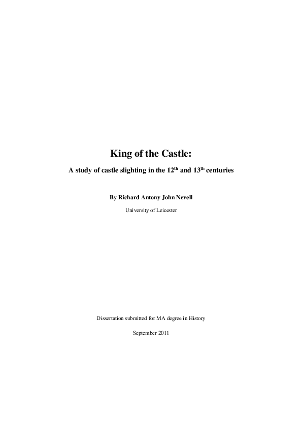 (PDF) King of the Castle: A study of castle slighting in the 12th and ...