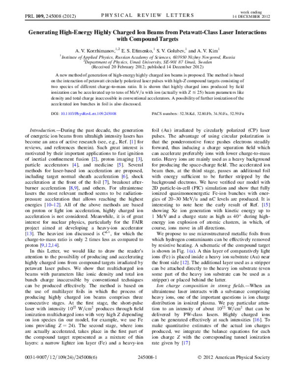 (PDF) Generating High-Energy Highly Charged Ion Beams from Petawatt ...