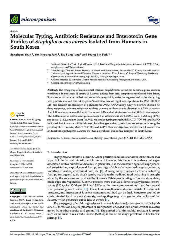 Pdf Molecular Typing Antibiotic Resistance And Enterotoxin Gene