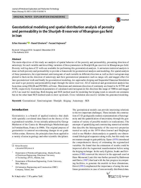 (PDF) Geostatistical modeling and spatial distribution analysis of porosity and permeability in ...