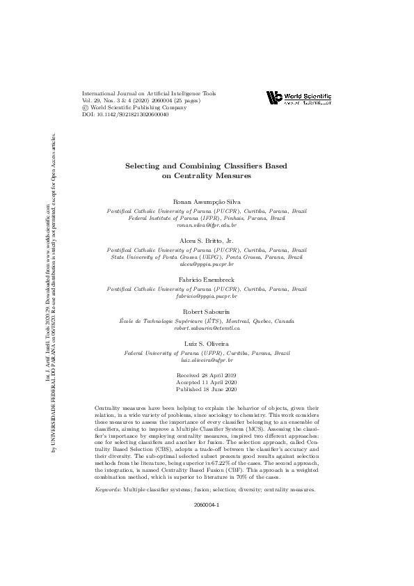 (PDF) Selecting and Combining Classifiers Based on Centrality Measures