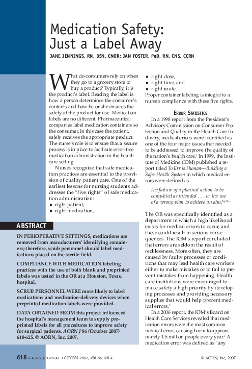 (PDF) Medication Safety: Just a Label Away