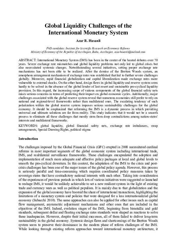 (PDF) Global Liquidity Challenges of the International Monetary System