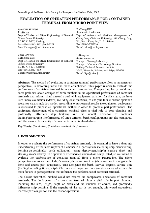 (PDF) Evaluation of Operation Performance for Container Terminal from Micro Point View