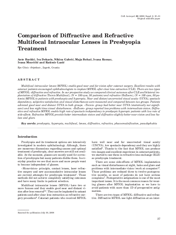 (PDF) Comparison of diffractive and refractive multifocal intraocular ...