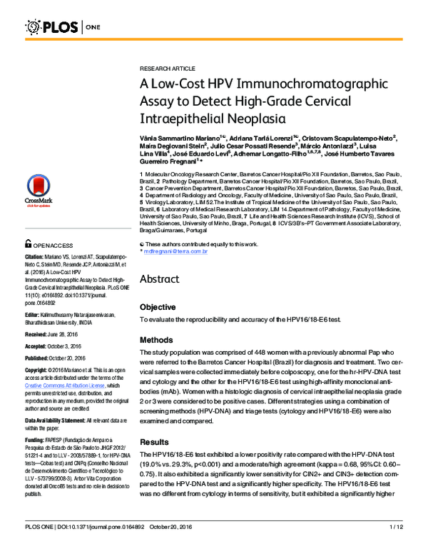 (PDF) A Low-Cost HPV Immunochromatographic Assay to Detect High-Grade ...