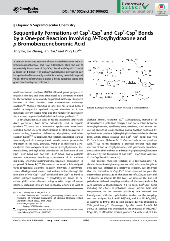 (PDF) Sequentially Formations of Csp 3 ‐Csp 2 and Csp 2 ‐Csp 2 Bonds by ...