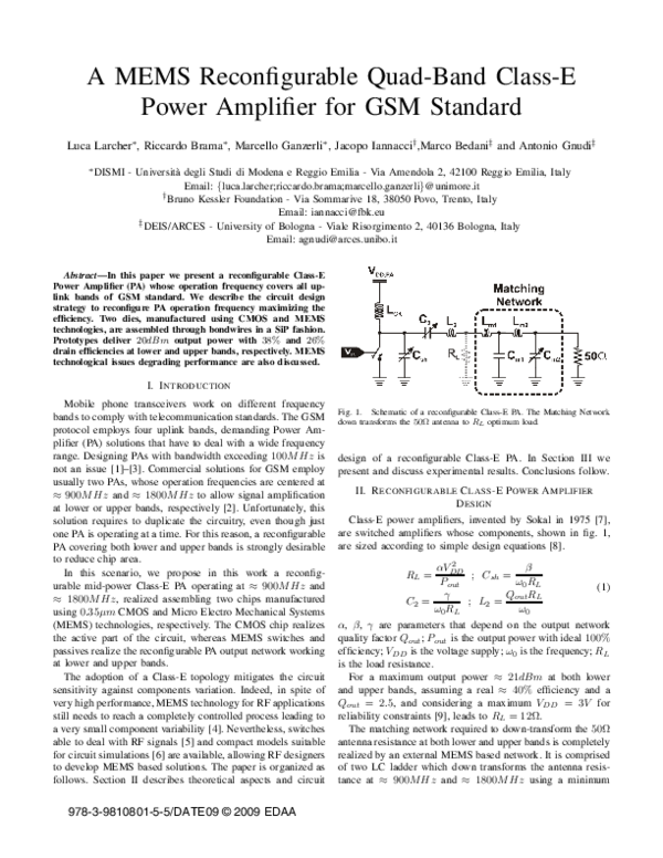 (PDF) A MEMS Reconfigurable Quad-Band Class-E Power Amplifier for GSM Standard