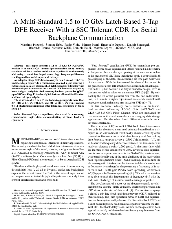 (PDF) A Multi-Standard 1.5 to 10 Gb/s Latch-Based 3-Tap DFE Receiver ...