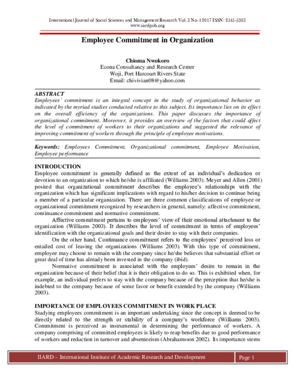 (PDF) Employee Commitment in Organization