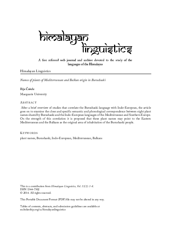 (PDF) Himalayan Linguistics Names of plants of Mediterranean and Balkan ...