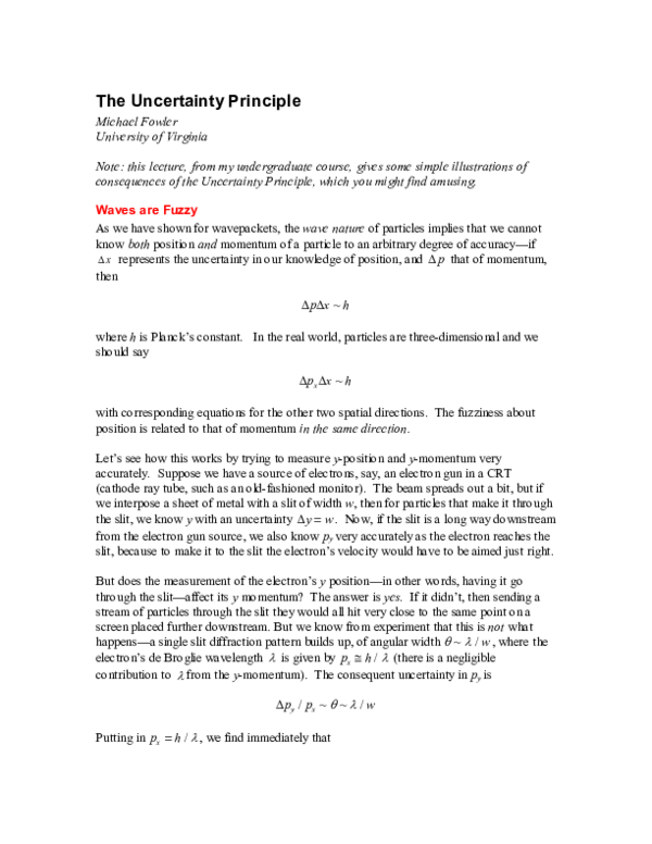 (PDF) The Uncertainty Principle