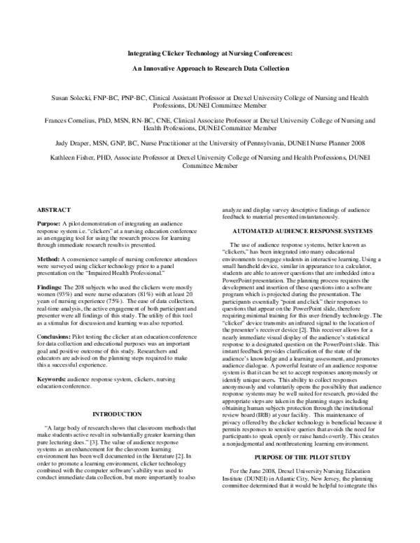 (PDF) Integrating clicker technology at nursing conferences: An ...