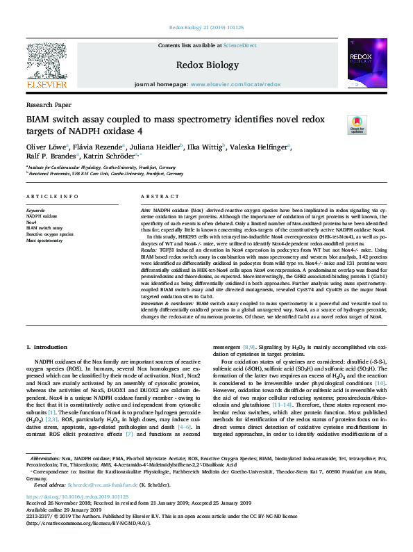 (PDF) BIAM switch assay coupled to mass spectrometry identifies novel ...