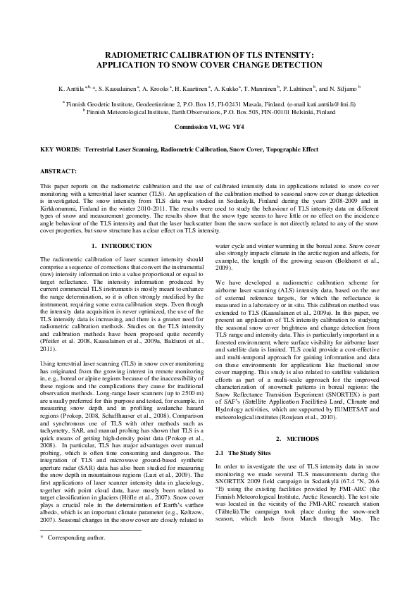 (PDF) Radiometric Calibration of TLS Intensity: Application to Snow ...