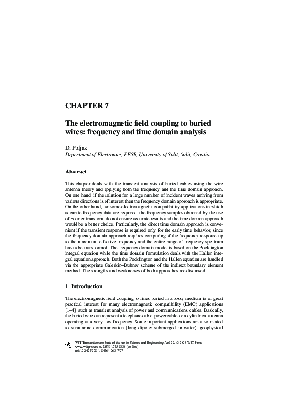 Pdf The Electromagnetic Field Coupling To Buried Wires Frequency And Time Domain Analysis
