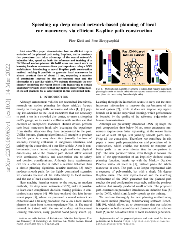 Pdf Speeding Up Deep Neural Network Based Planning Of Local Car Maneuvers Via Efficient B