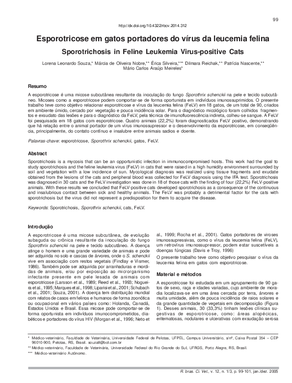 (PDF) Esporotricose em gatos portadores do vírus da leucemia felina