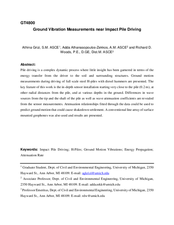 (PDF) Ground Vibration Measurements near Impact Pile Driving | Adda ...