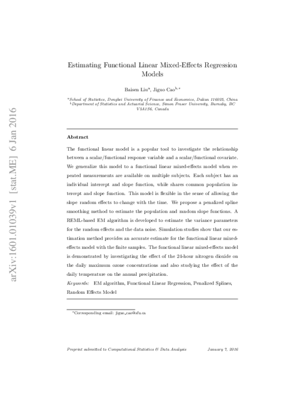 (PDF) Estimating functional linear mixed-effects regression models
