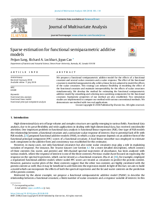 Pdf Sparse Estimation For Functional Semiparametric Additive Models