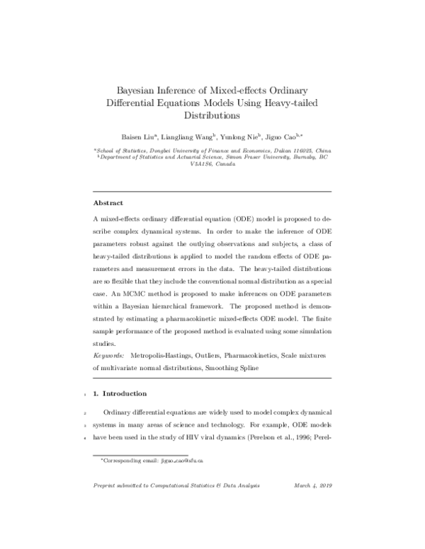 (PDF) Bayesian inference of mixed-effects ordinary differential equations models using heavy ...