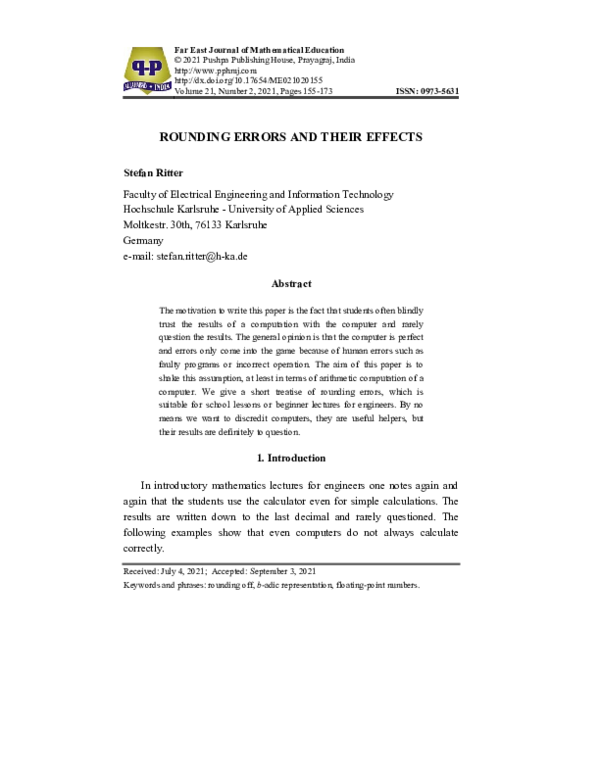 (PDF) Rounding Errors and Their Effects