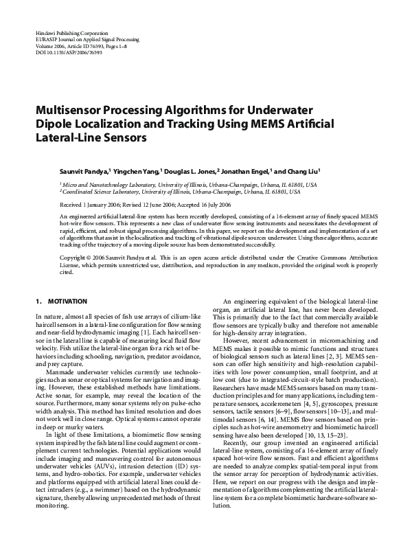 (PDF) Multisensor Processing Algorithms for Underwater Dipole Localization and Tracking Using ...