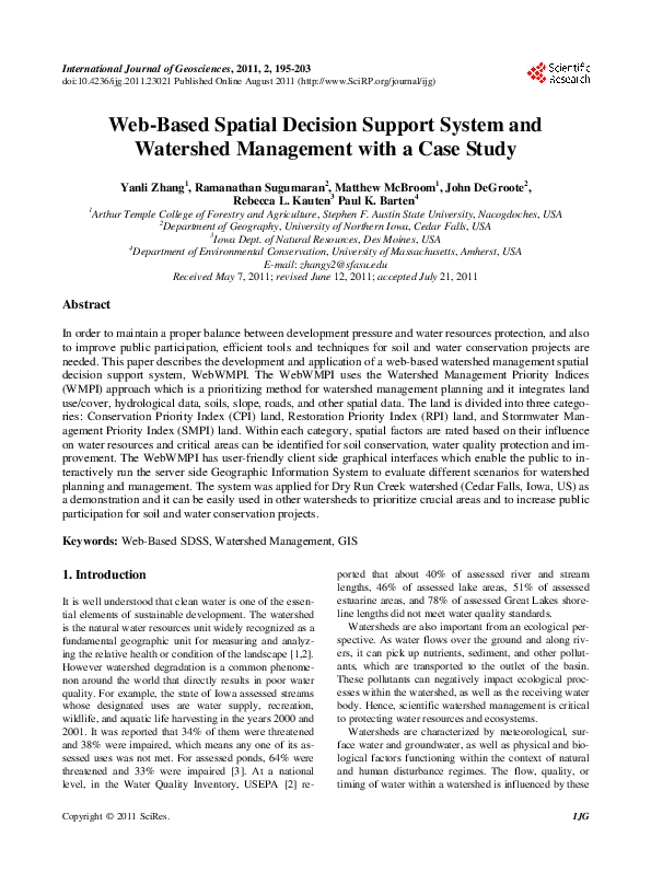 (PDF) Web-Based Spatial Decision Support System andWatershed Management ...
