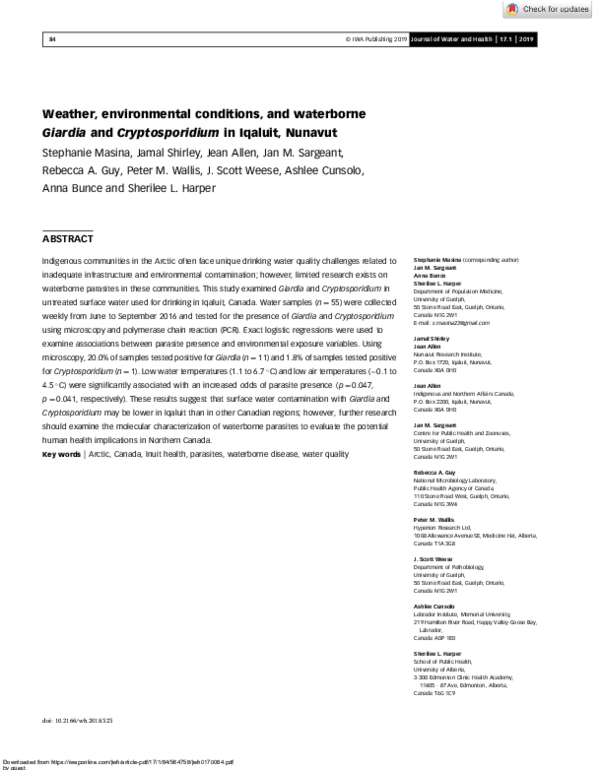 Pdf Weather Environmental Conditions And Waterborne Giardia And