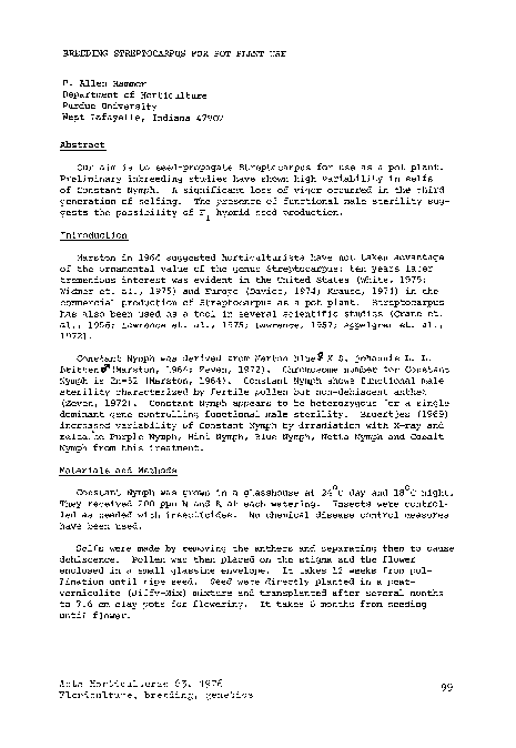 (PDF) Breeding Streptocarpus for Pot Plant Use