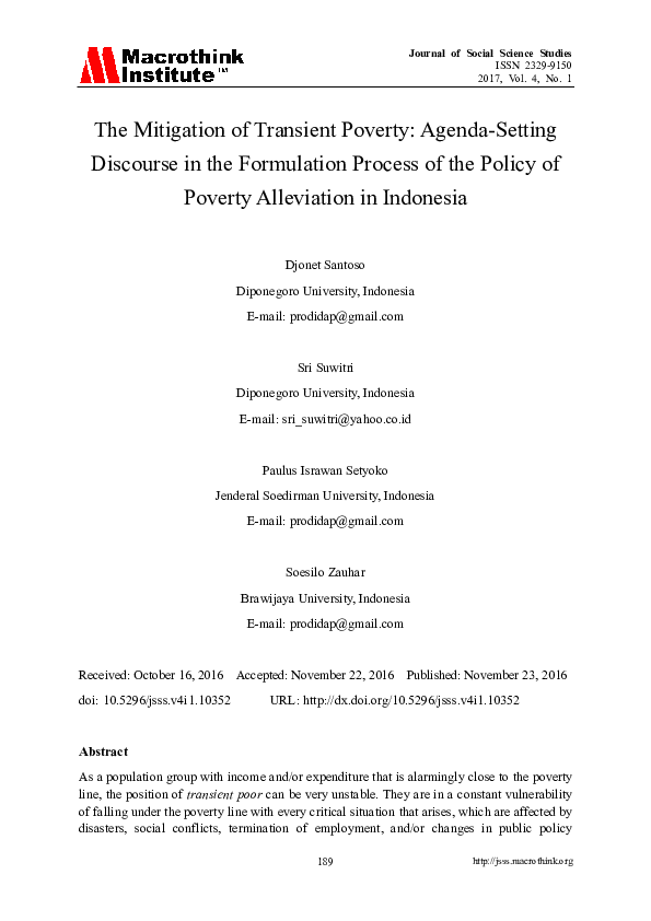 (PDF) The Mitigation of Transient Poverty: Agenda-Setting Discourse in ...