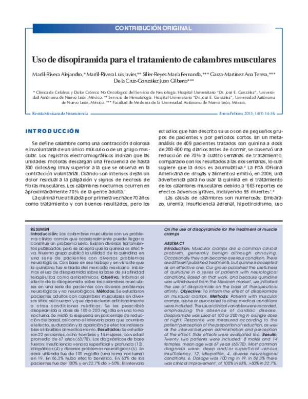 (PDF) Uso de disopiramida para el tratamiento de calambres musculares